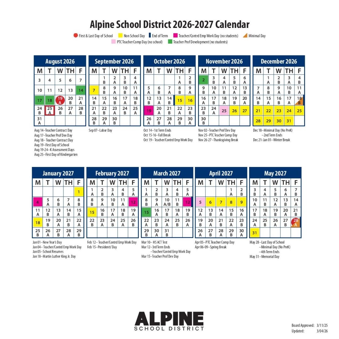 Alpine School District Calendar 2026-2027 | Academics