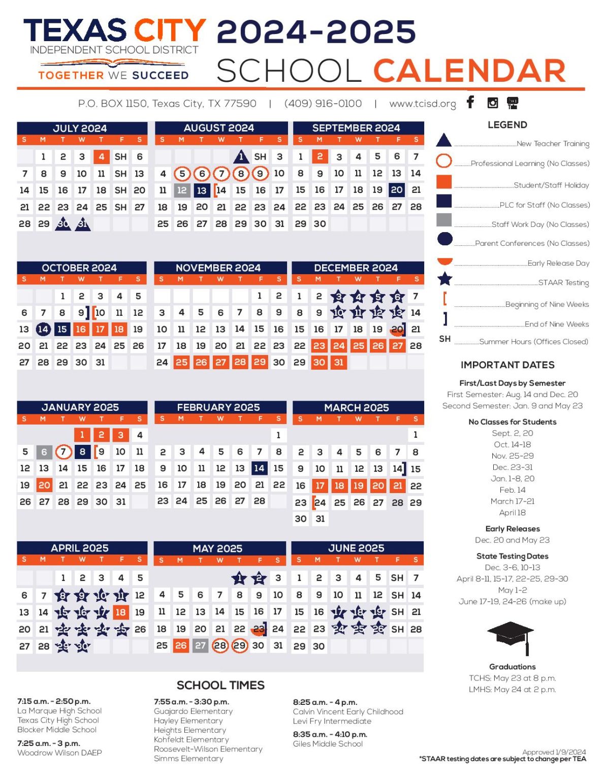 Texas City ISD Calendar 2025 | Academic Holidays