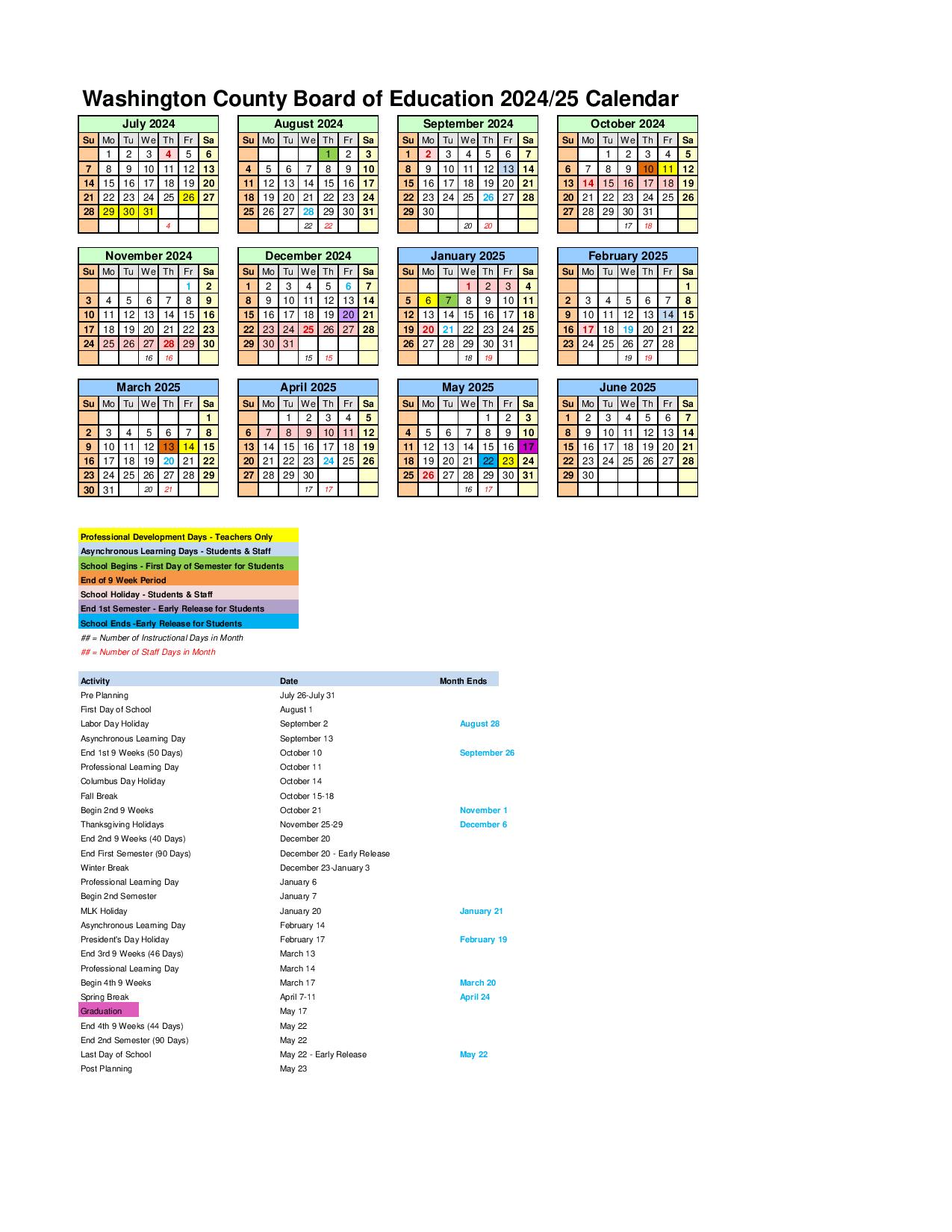Washington County School District Calendar 2025 | Georgia