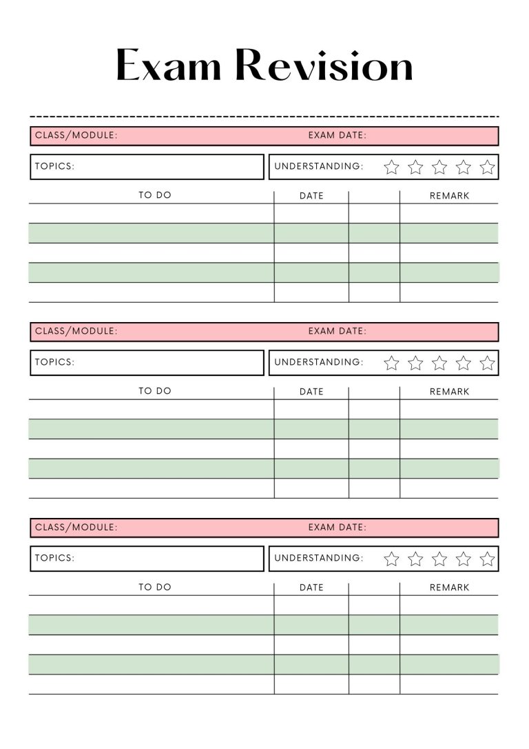Free Exam Timetable Templates | Exam Revision Planner