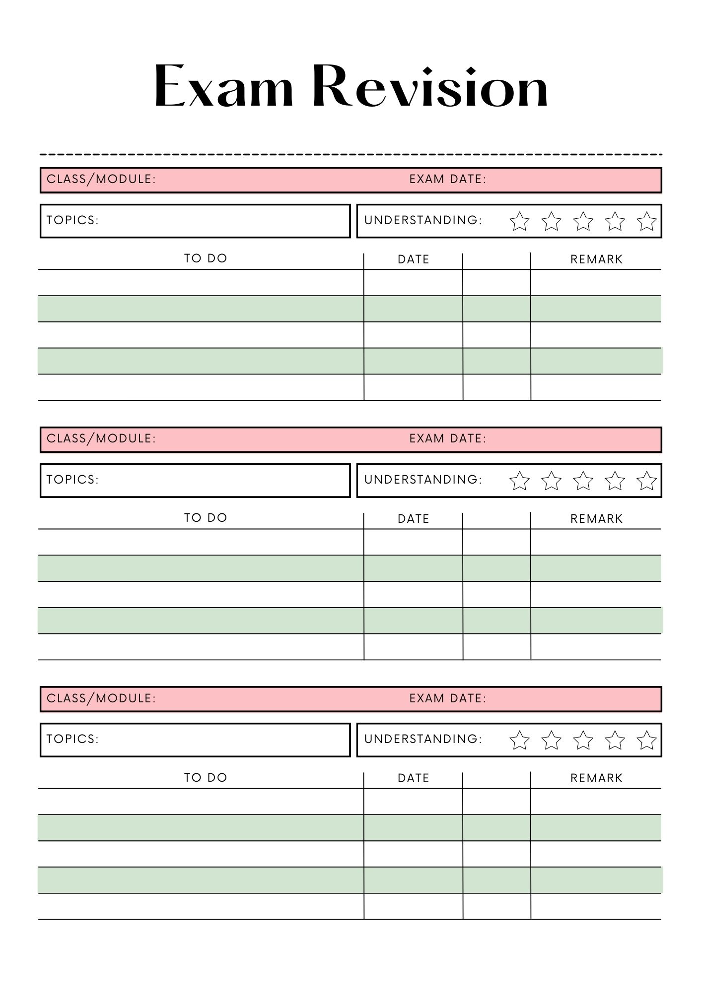 Free Exam Timetable Templates | Exam Revision Planner