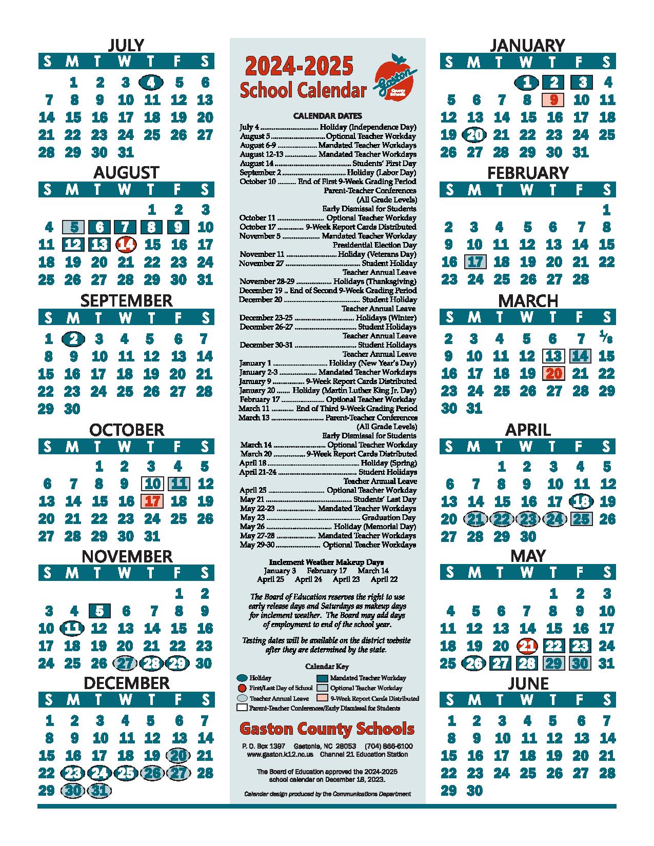 Gaston County Schools Calendar 2025-2026 | Holiday Breaks