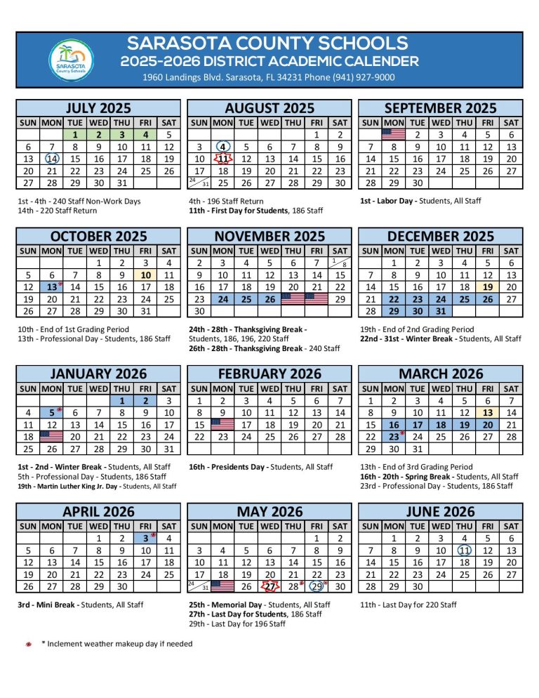 Sarasota County Schools Calendar 2025-2026 | Holiday Breaks Sarasota County Schools Calendar 2025-2026 | Holiday Breaks