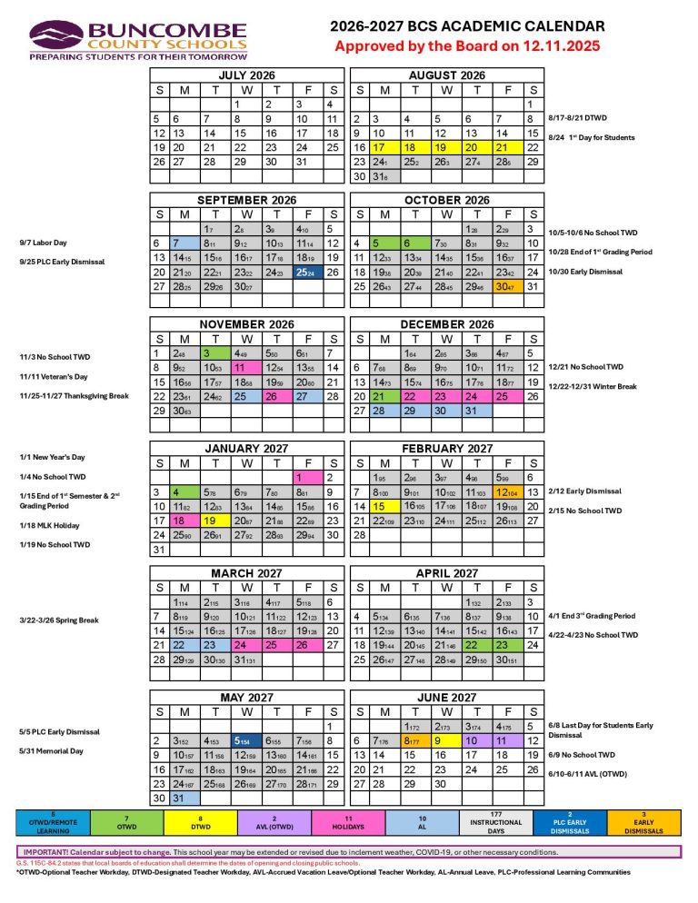 Buncombe County Schools Calendar 2026-2027