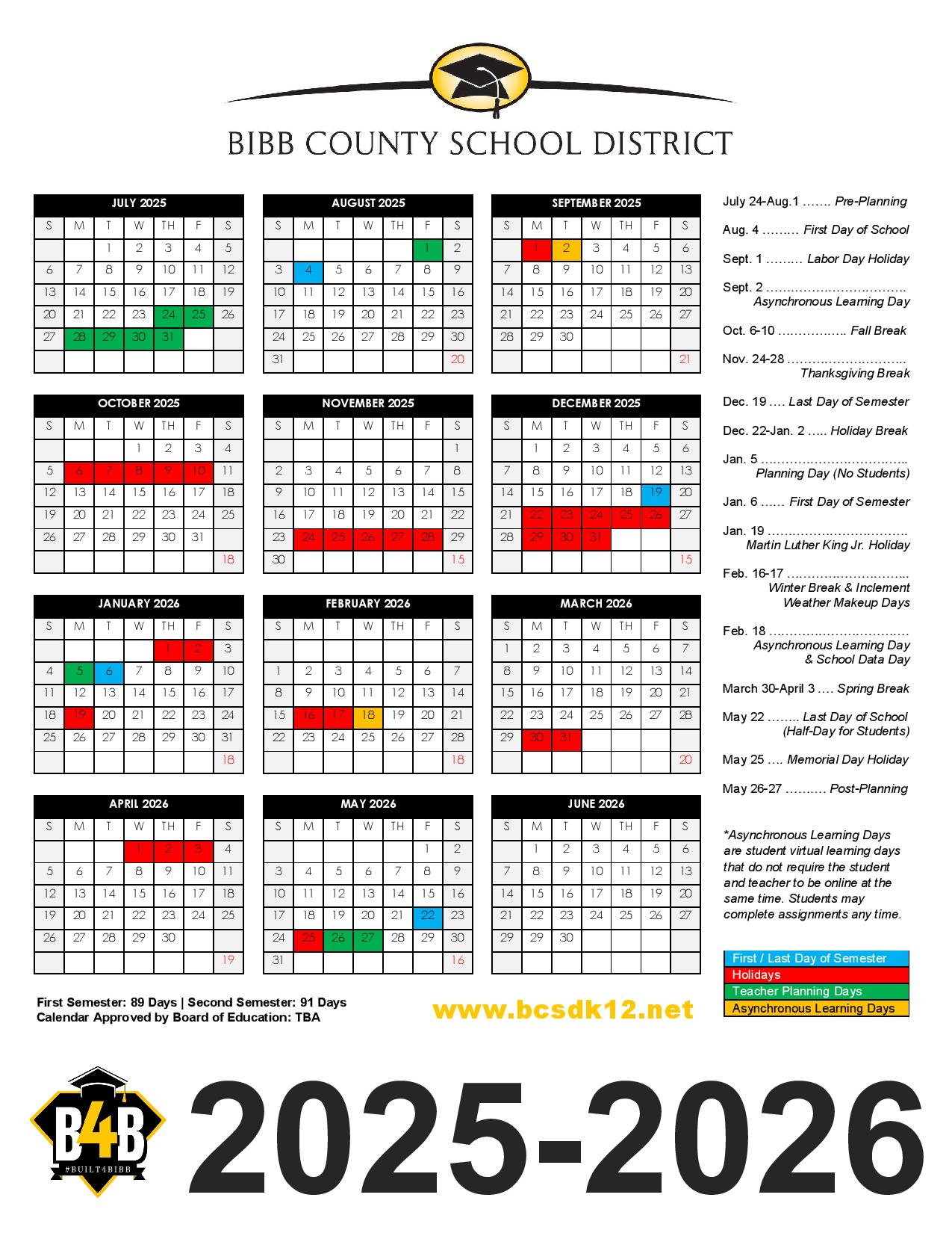 Bibb County School District Calendar 2025-2026 | Georgia