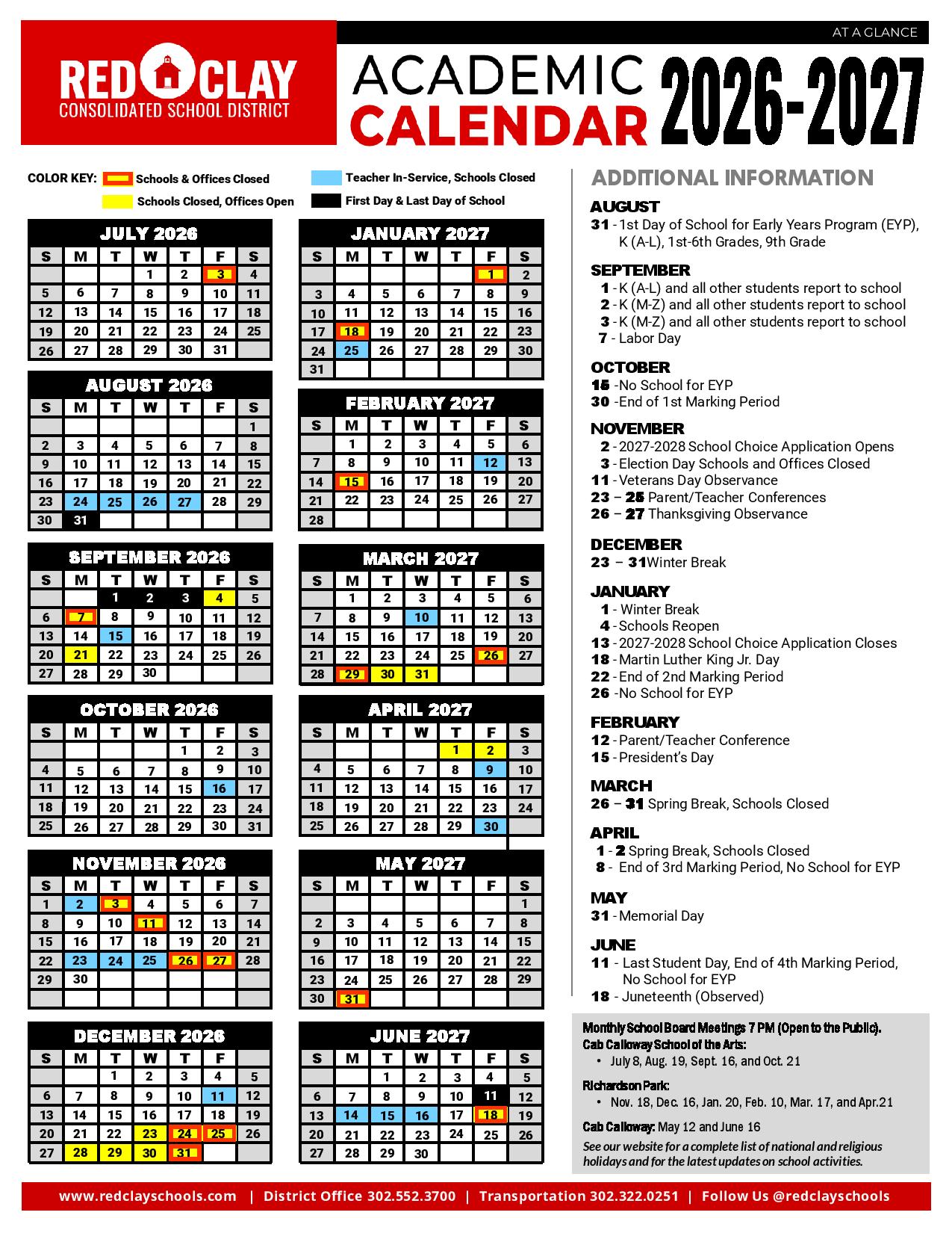 Red Clay School District Calendar 2026-2027 | Download Now