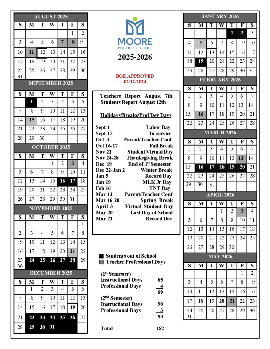 Moore Public Schools Calendar 2025-2026 | Holidays