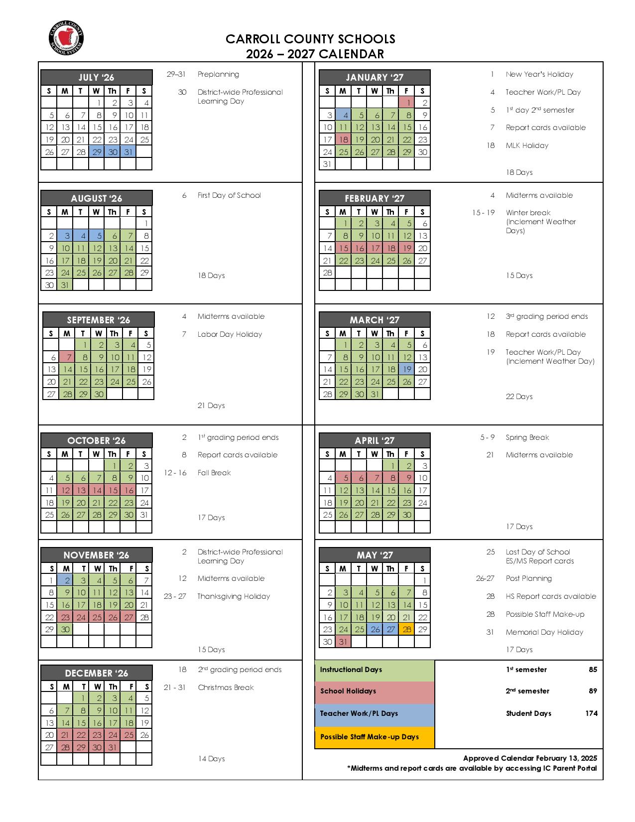 Carroll County School District Calendar 2026-2027 | Georgia