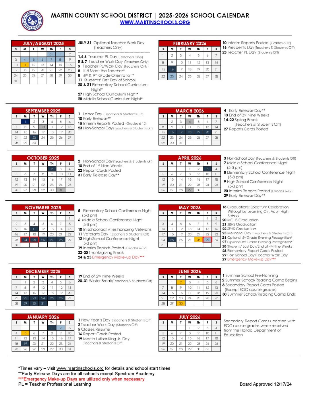 Martin County Schools Calendar 2025-2026 | Download Now