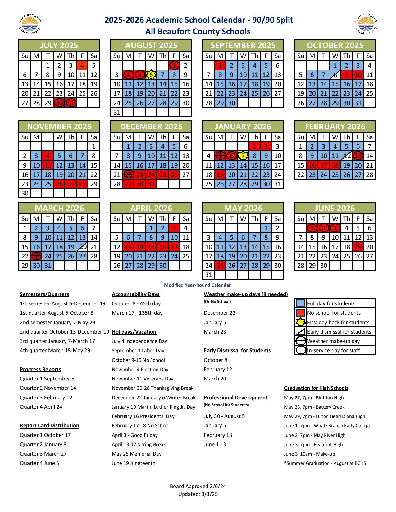 Beaufort County School District Calendar 2025-2026