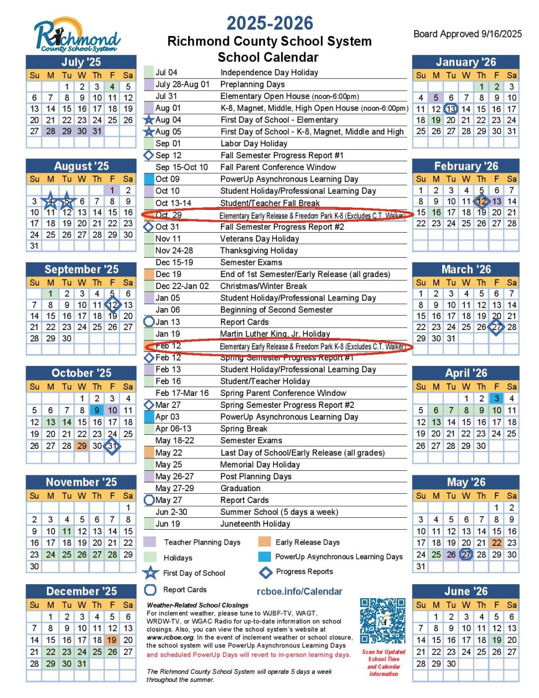 Richmond County School Calendar 2025-2026 | Download