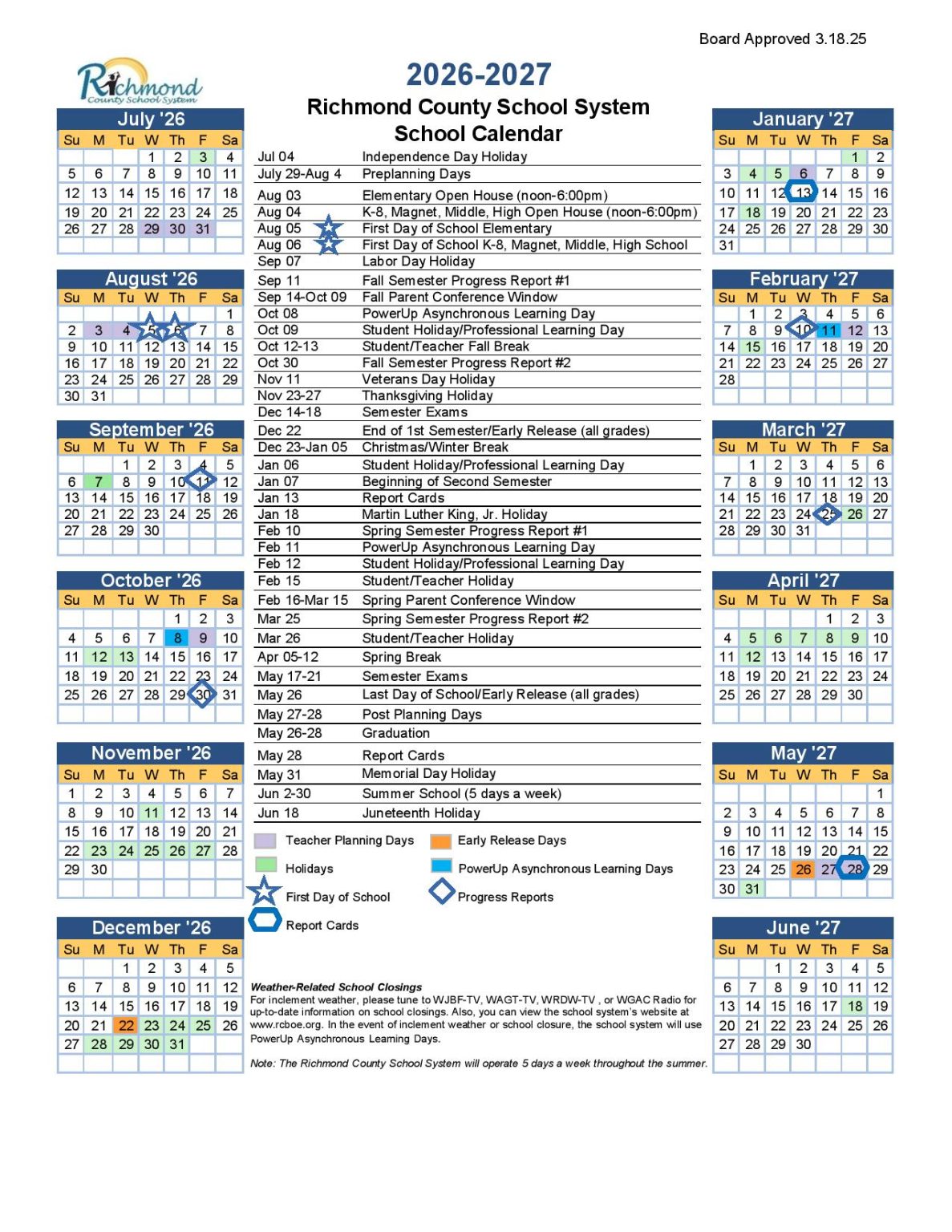 Richmond County School Calendar 2026-2027 | Download