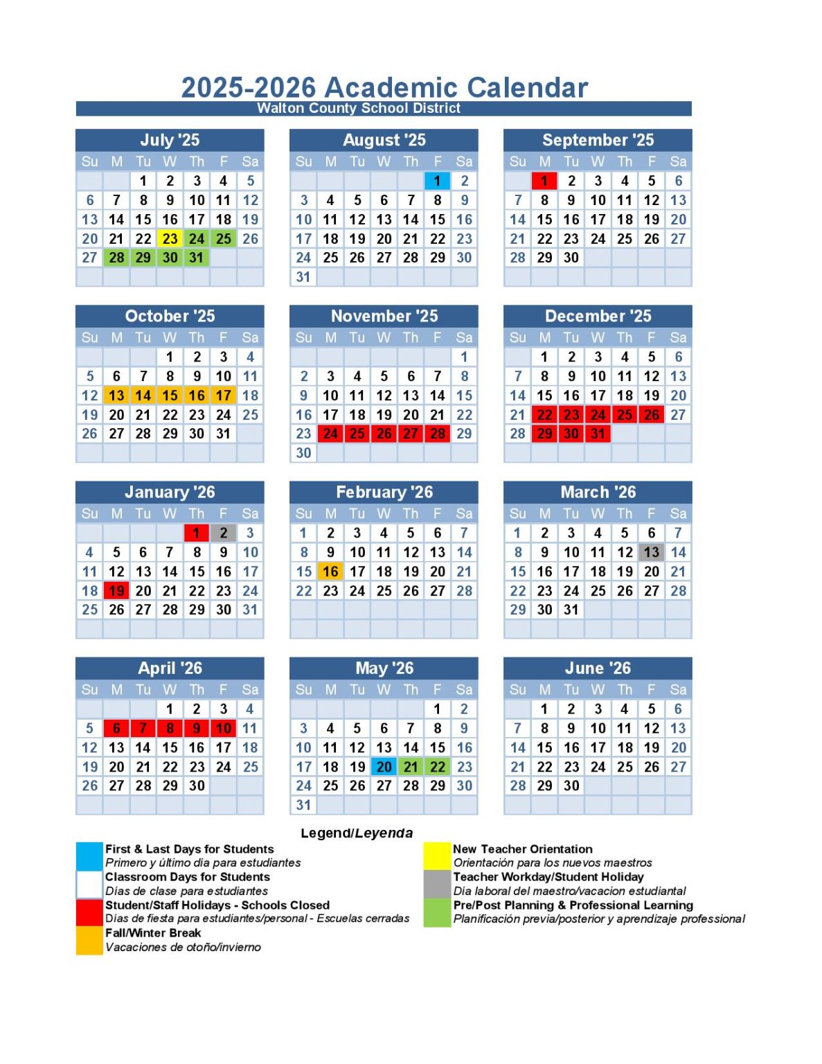 Walton County School District Calendar 2025-2026 | Georgia