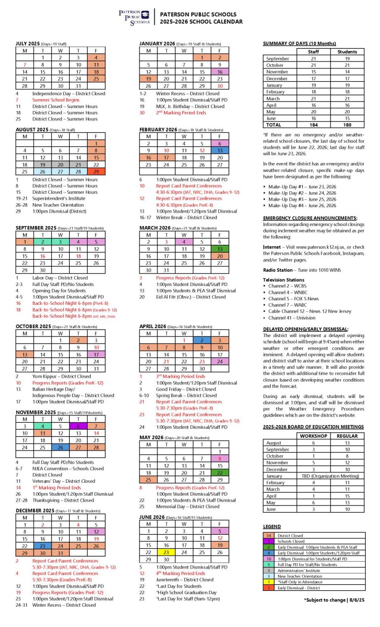 Paterson Public Schools Calendar 2026-2027 | Holidays