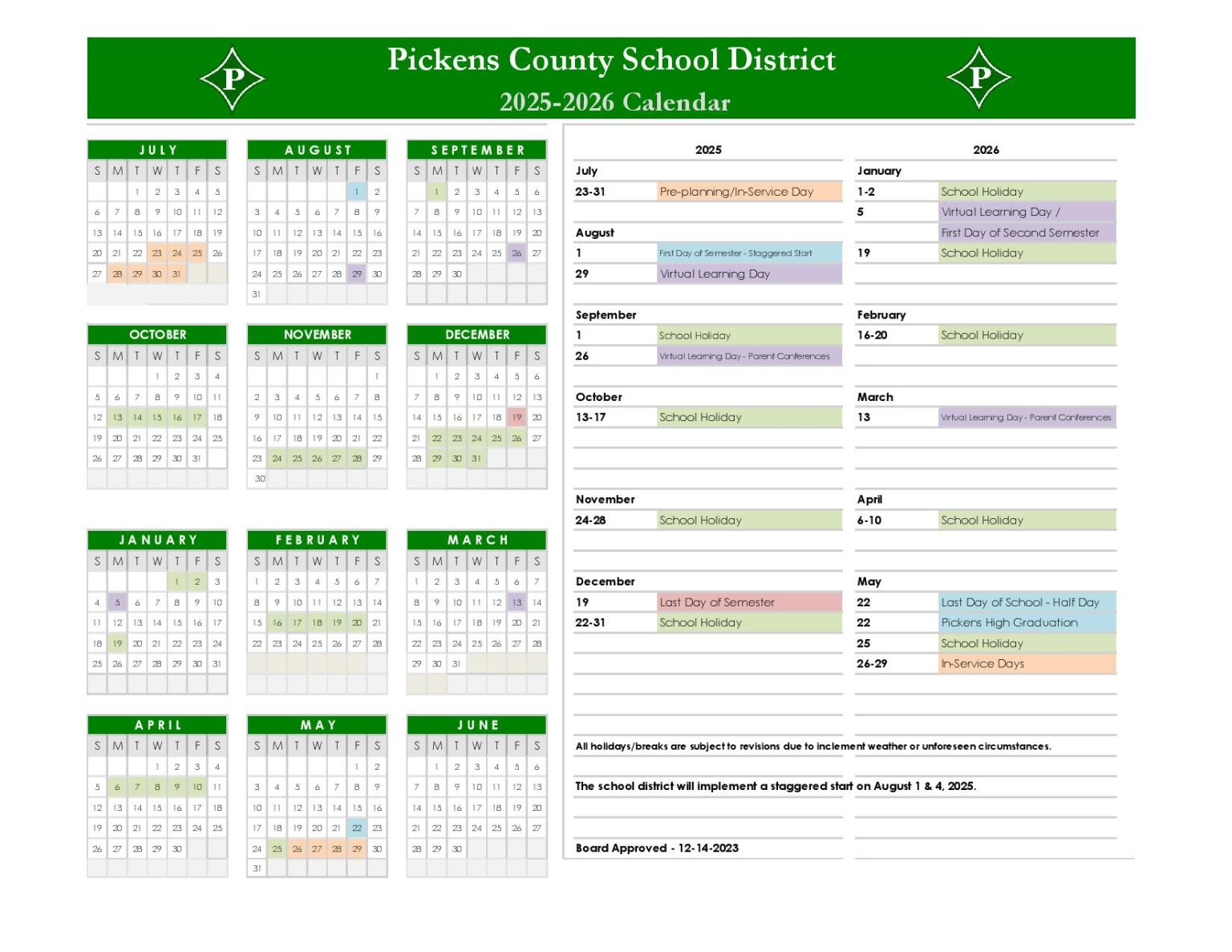 Pickens County Schools Calendar 2025-2026 | Georgia