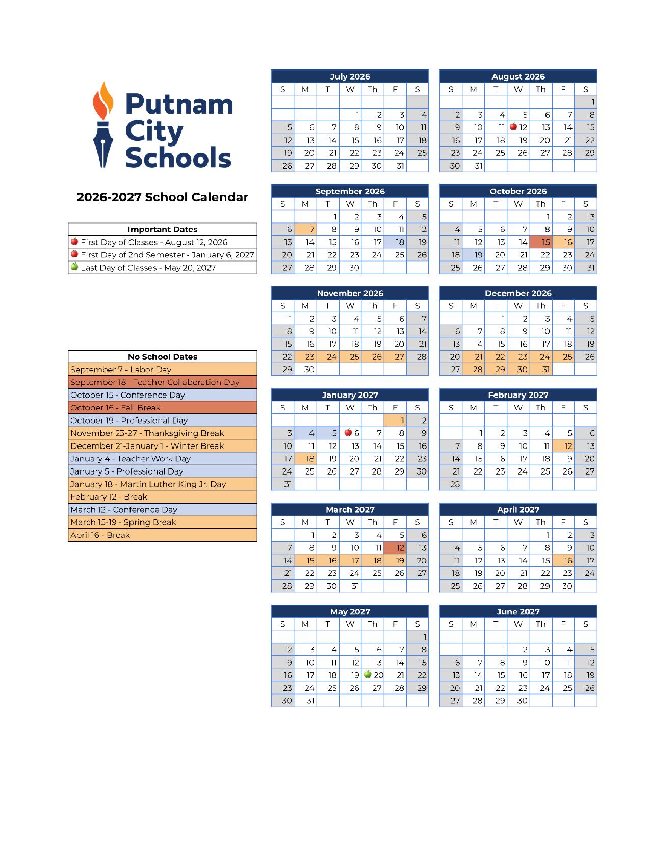 Putnam City Schools Calendar 2026-2027 | Oklahoma