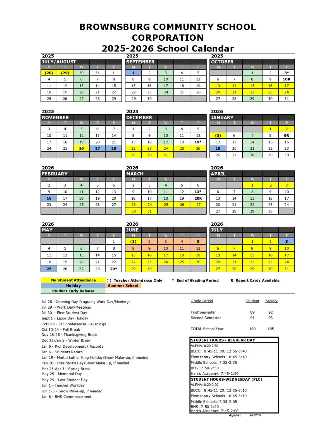 Brownsburg Schools Calendar 2025-2026 | Holiday Breaks