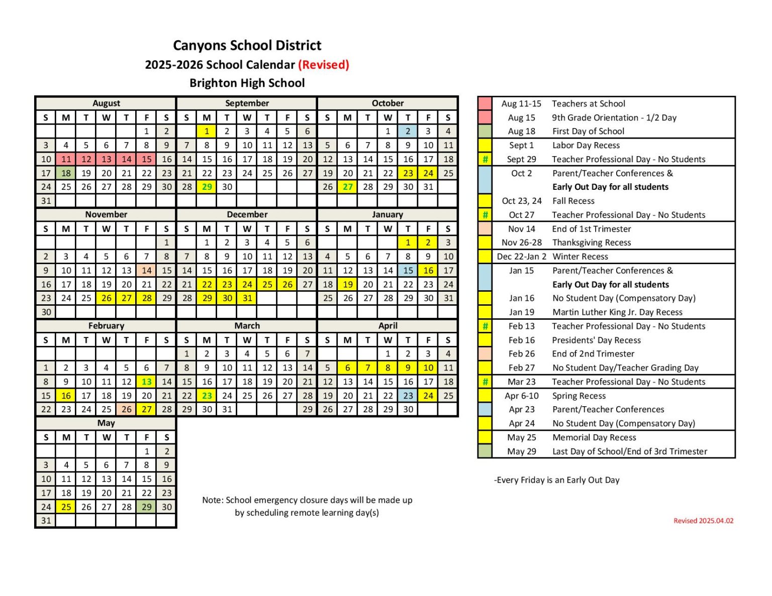 Canyons School District Calendar 2025-2026 | Download