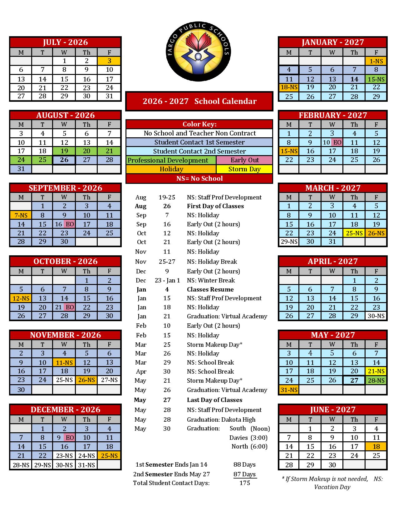 Fargo Public Schools Calendar 2026-2027 | Holiday Breaks