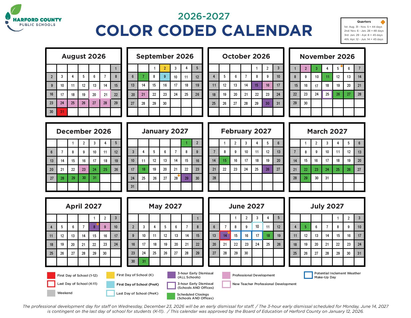 Harford County Public Schools Calendar 2026-2027 | Maryland