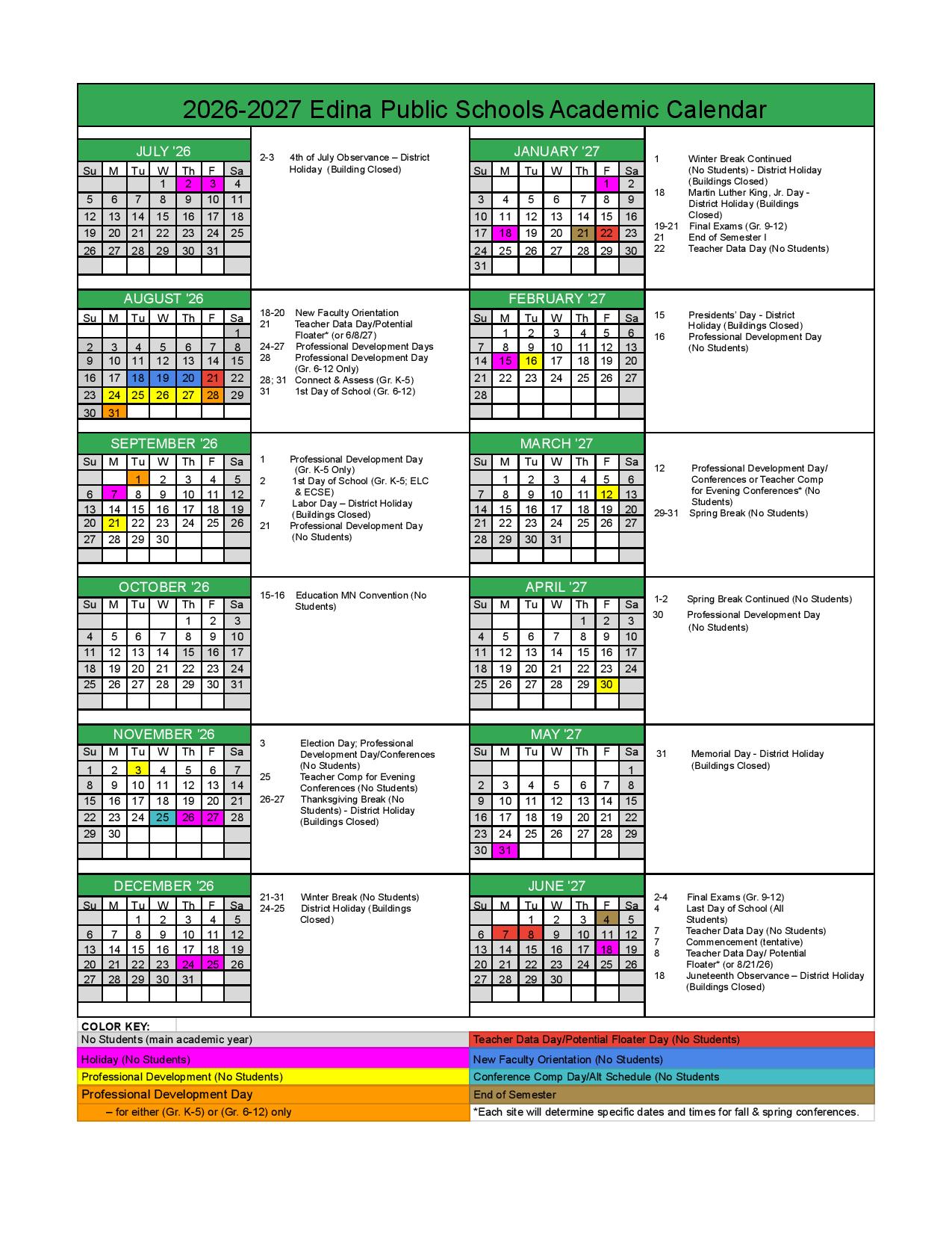 Edina Public Schools Calendar 2026-2027 | Download Now
